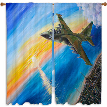 Jet fighter Window Curtains & Drapes | Black Out | Custom Sizes