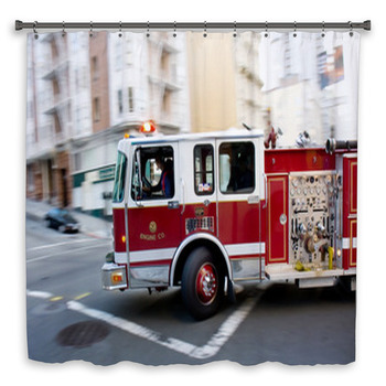 Fire truck Shower Curtains, Bath Mats, & Towels Personalize