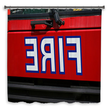 Fire truck Shower Curtains, Bath Mats, & Towels Personalize