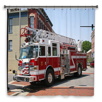 Fire truck Shower Curtains, Bath Mats, & Towels Personalize
