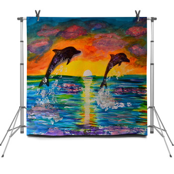 Dolphin Photographer Backdrops | Available in Super Large Custom Sizes