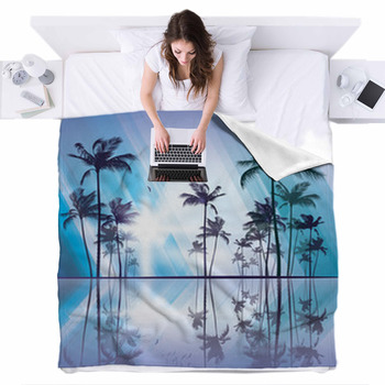 Palm tree Fleece Blanket Throws | Free Personalization