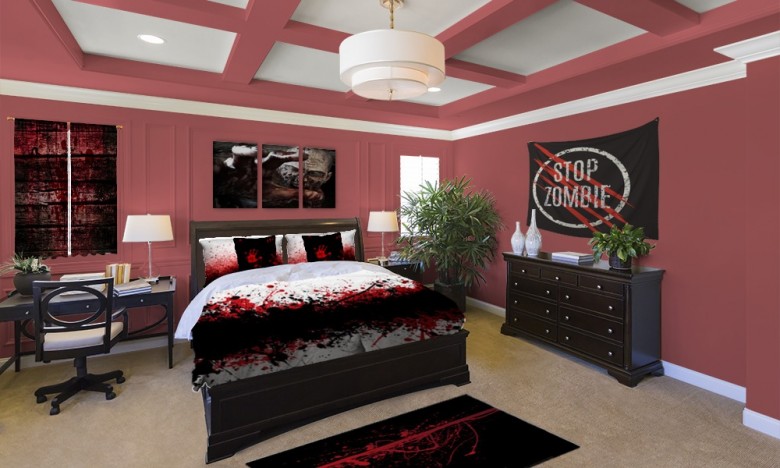 Red Bloody Zombie Themed Bedroom Decor